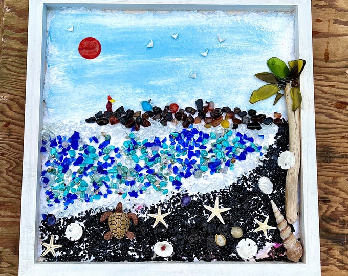 Black Sand Beach Collage Stones Seaglass Seashells 12x12” - Etsy