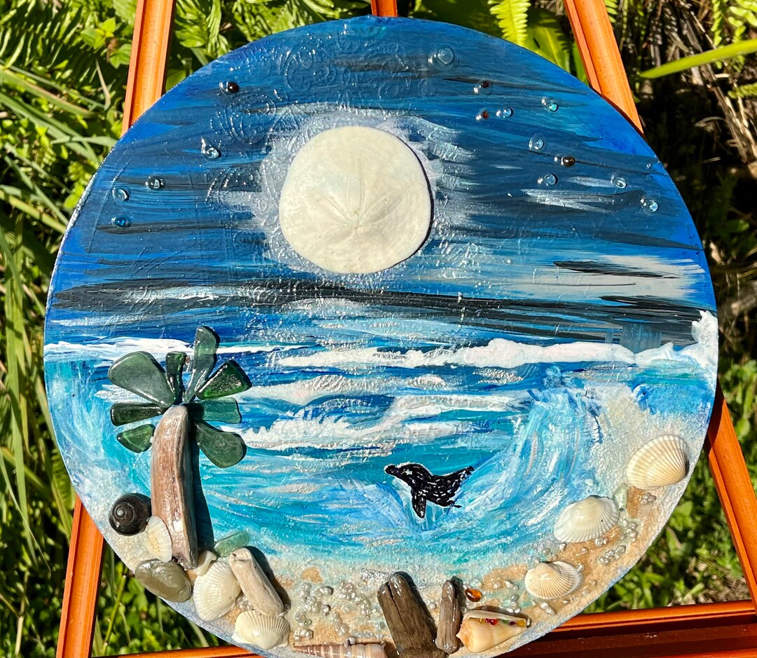 Beach Tropical Seashell Collage With Sand, Driftwood, Seaglass on ...