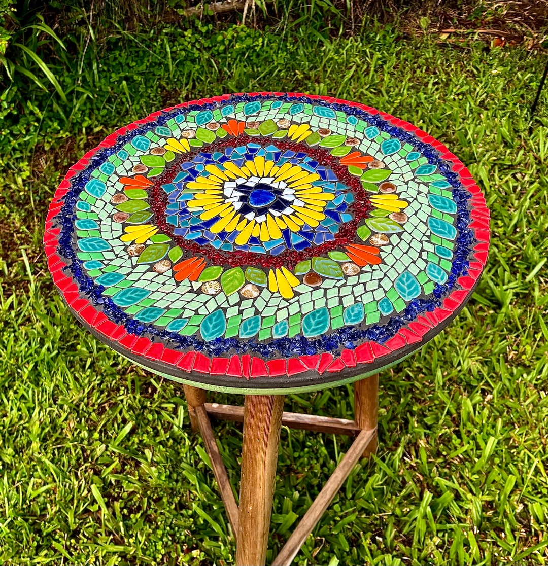 Colorful Ceramic Mosaic Tile Round Table Top or Wall Decor Handmade ...