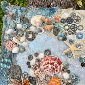 Original Mixed Media Collage on Wood Seashells,found Objects 11 X 14 ...
