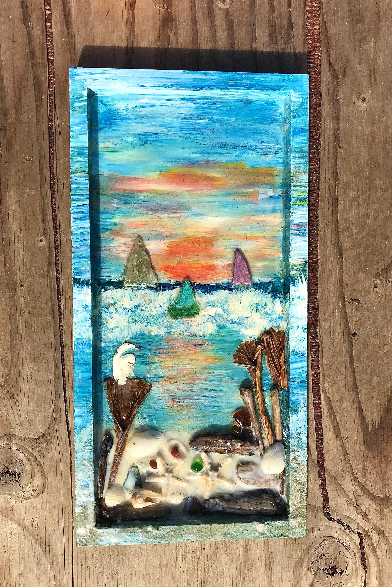 Hawaii Sunset Beach Collage. 16x9 Original Mixed Media | Etsy