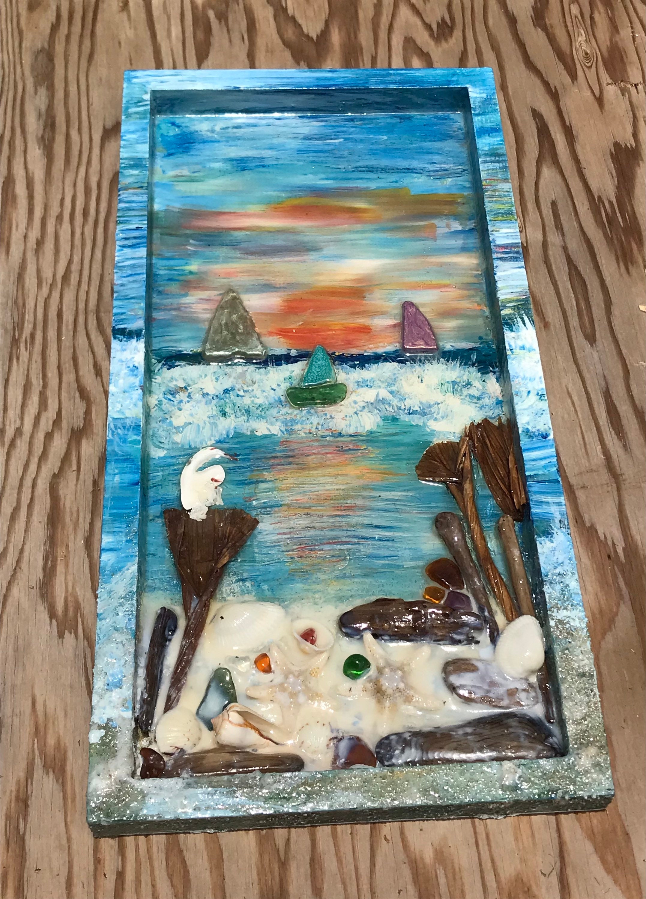 Hawaii Sunset Beach Collage. 16x9” Original Mixed Media Seashell Art - Etsy