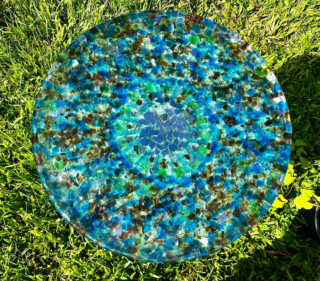 Handmade Tempered Glass Tabletop: Amber, Blue & Green Epoxy Resin (20 ...