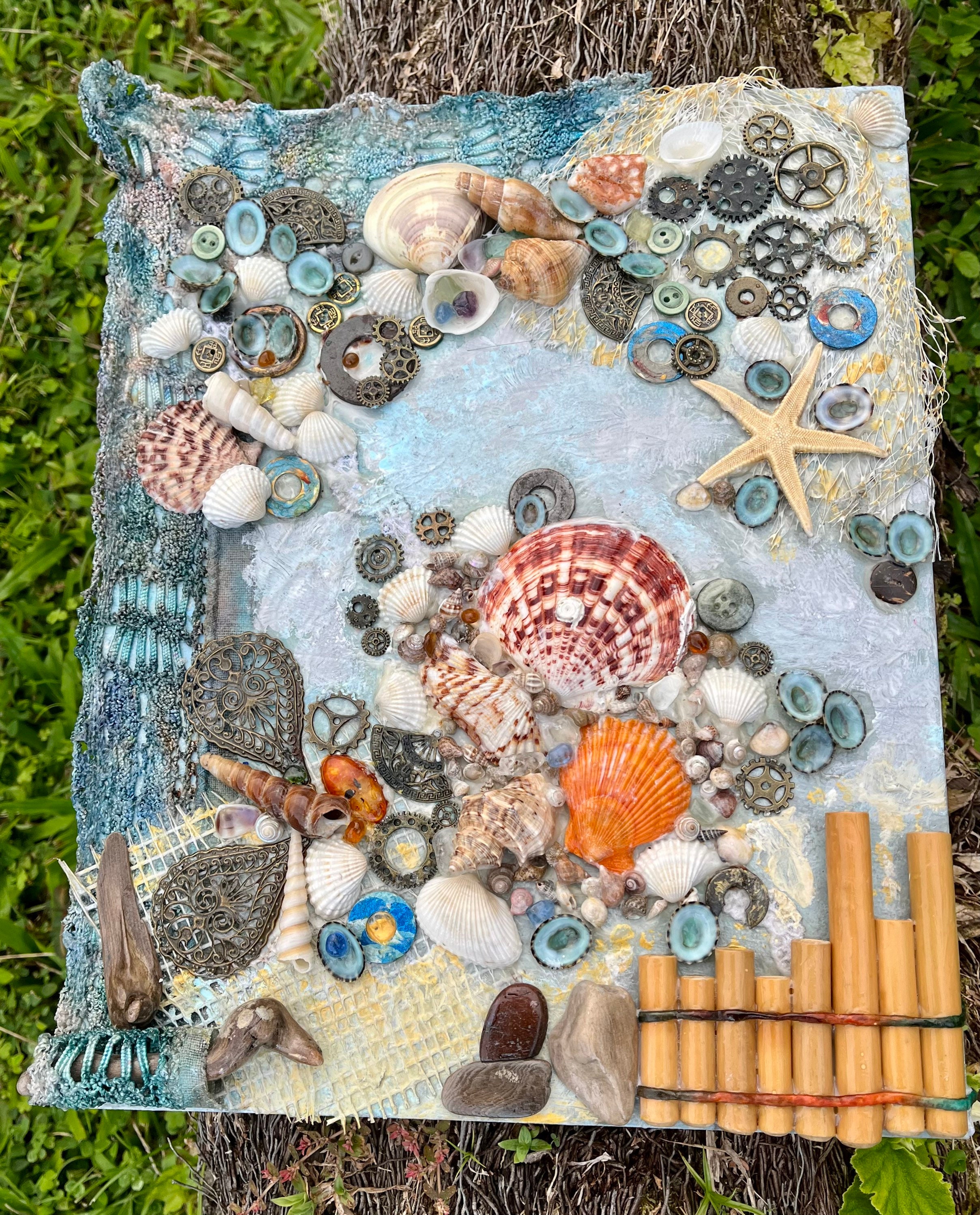 Original Mixed Media Collage on Wood Seashellsfound Objects - Etsy