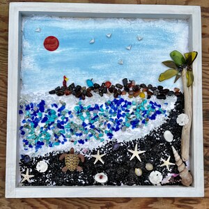 Black Sand Beach Collage Stones Seaglass Seashells 12x12 - Etsy