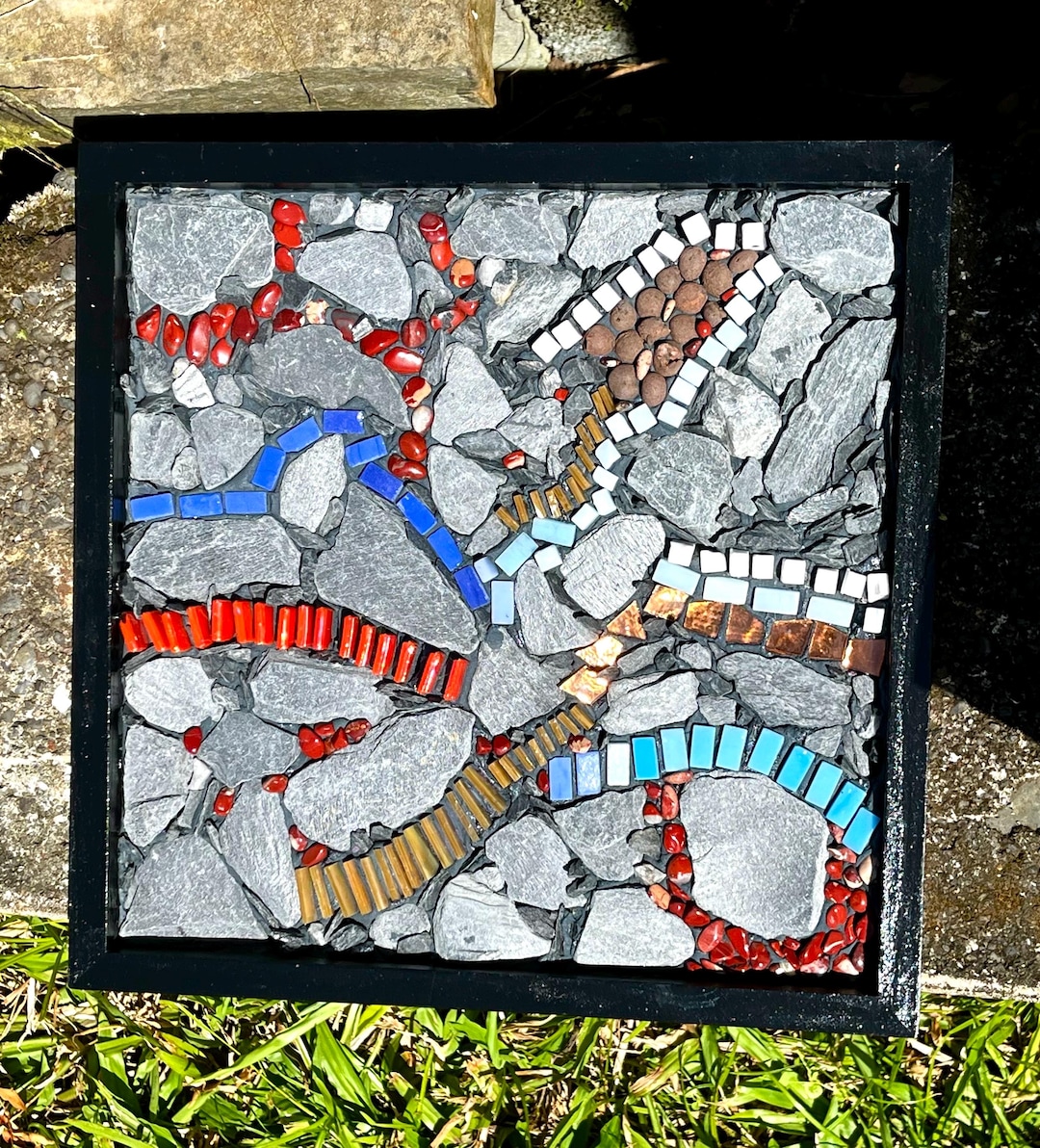 Mosaic Slate Stone Tiles Fire and Ice Wall Art Tabletop Decor Natural ...