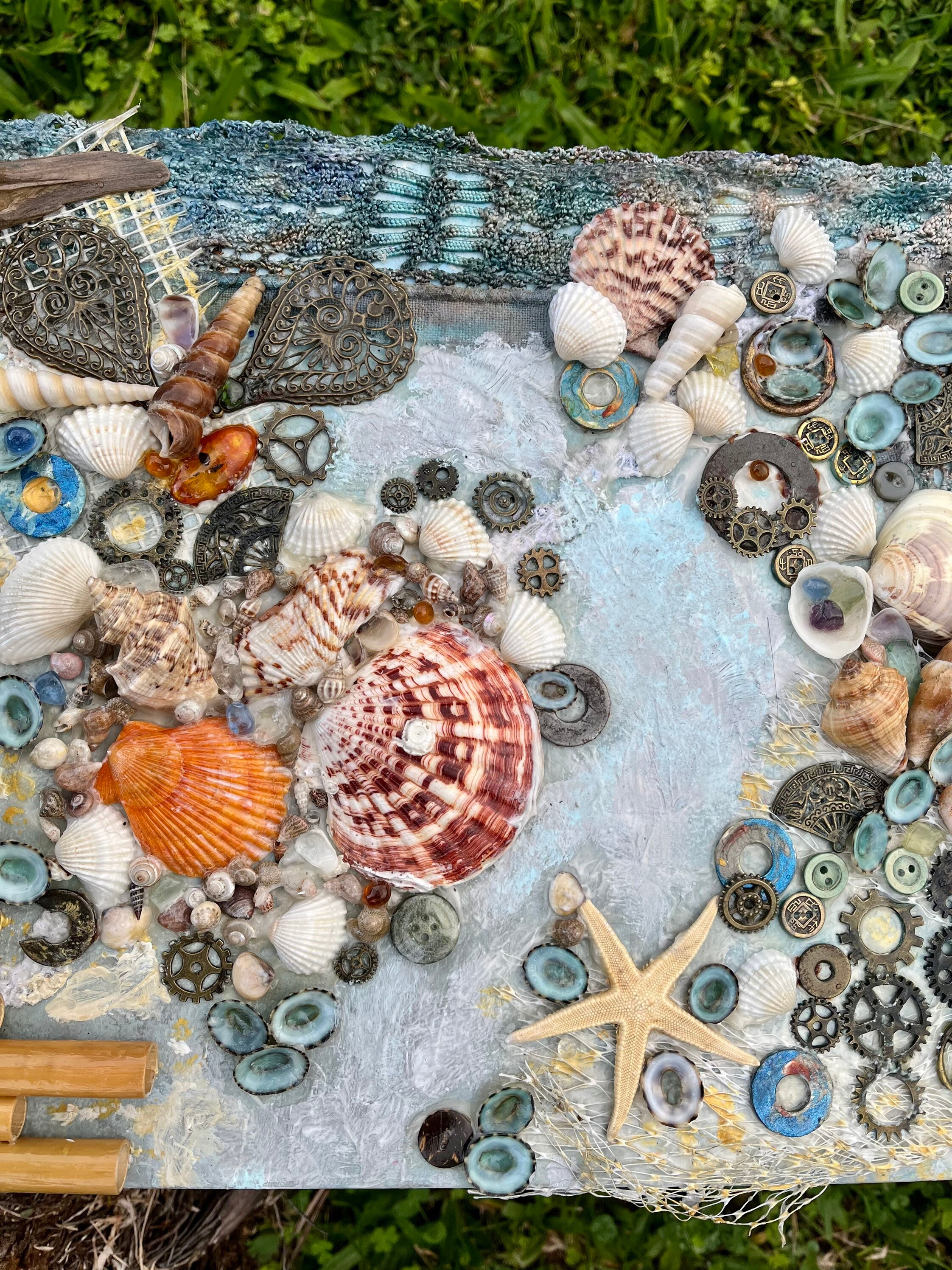 Original Mixed Media Collage on Wood Seashellsfound Objects - Etsy