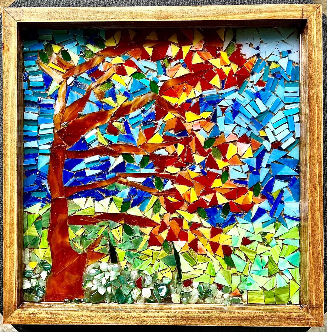 Trees Blowing in the Wind Mosaic Wall Art or Use as a Tray Colorful ...