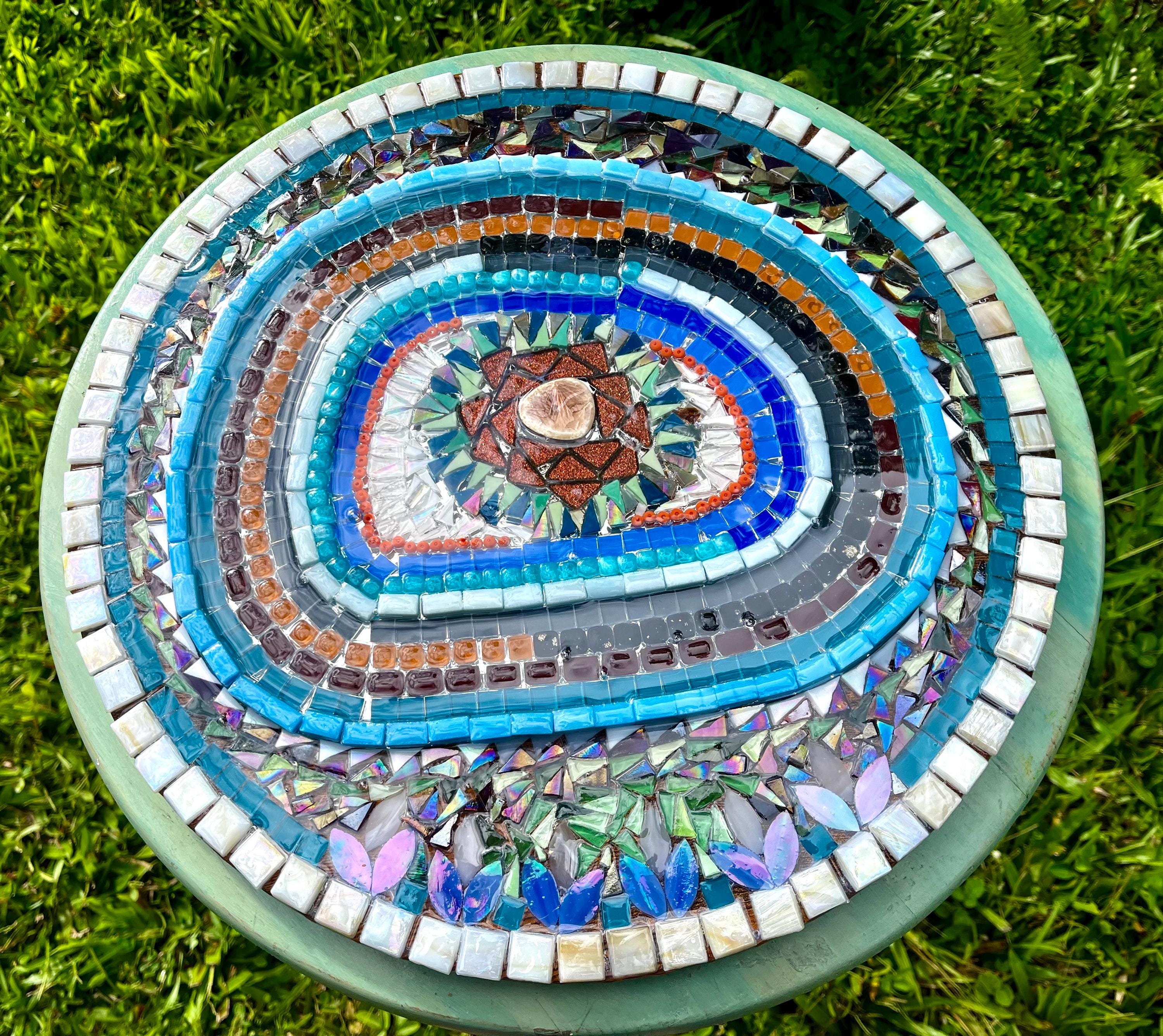 Handmade Colorful Mosaic Tabletop: Ceramic & Glass Tile Art (16” Round ...