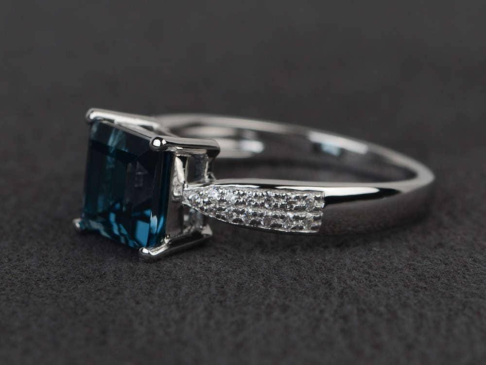 Square Cut London Blue Topaz Ring Blue Gemstone Ring Sterling Silver ...