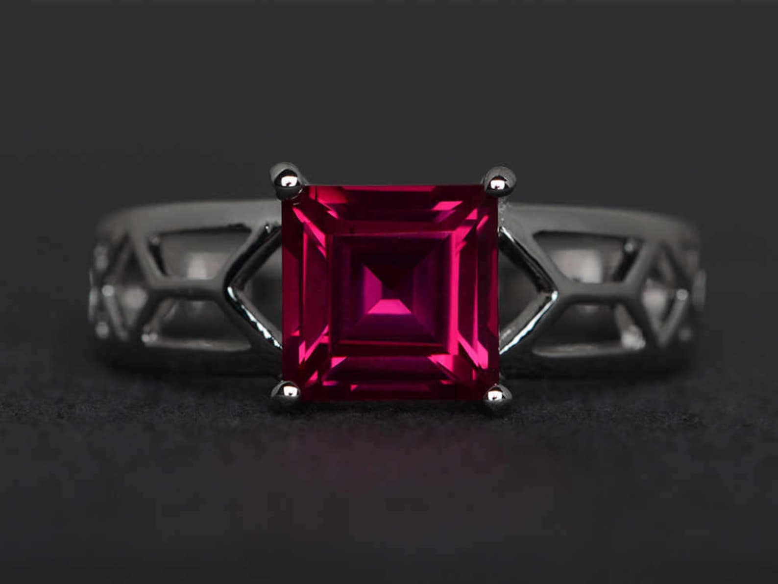 Square Cut Ruby Ring Sterling Silver Red Ruby Engagement Ring | Etsy