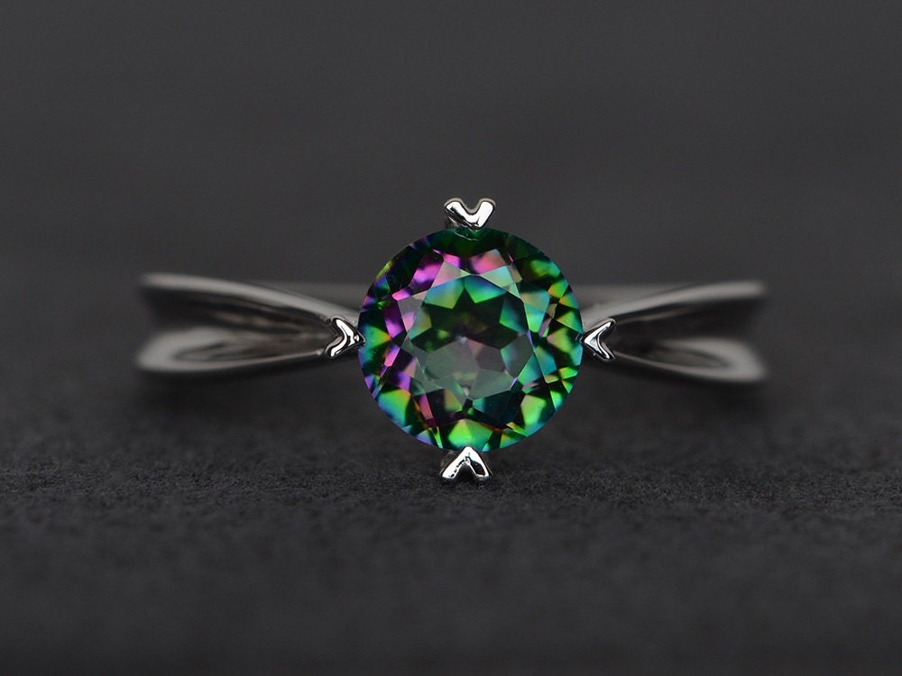 Mystic Topaz Ring Rainbow Topaz Ring Silver Round Cut Gemstone Etsy