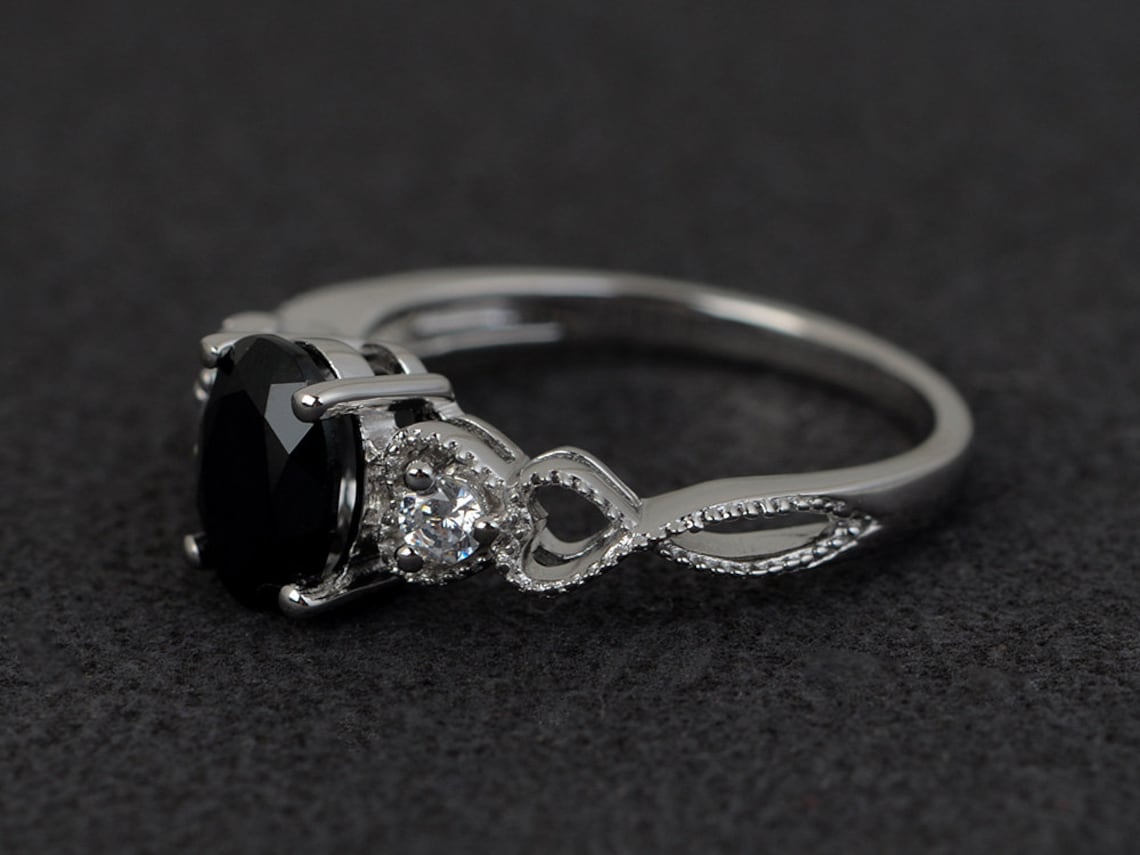 Natural Black Spinel Ring Oval Cut Black Rings Natural - Etsy