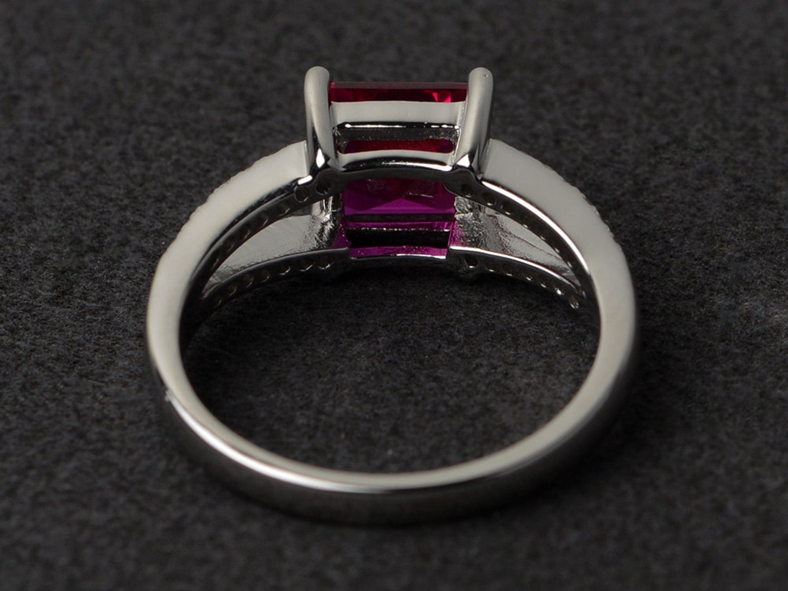 Silver Ruby Ring Square Cut Red Ruby Engagement Ring Promise - Etsy