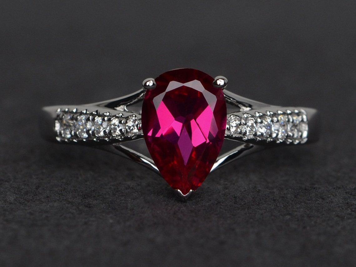 Ruby Ring Silver Red Ruby Engagement Rings Anniversary Rings | Etsy
