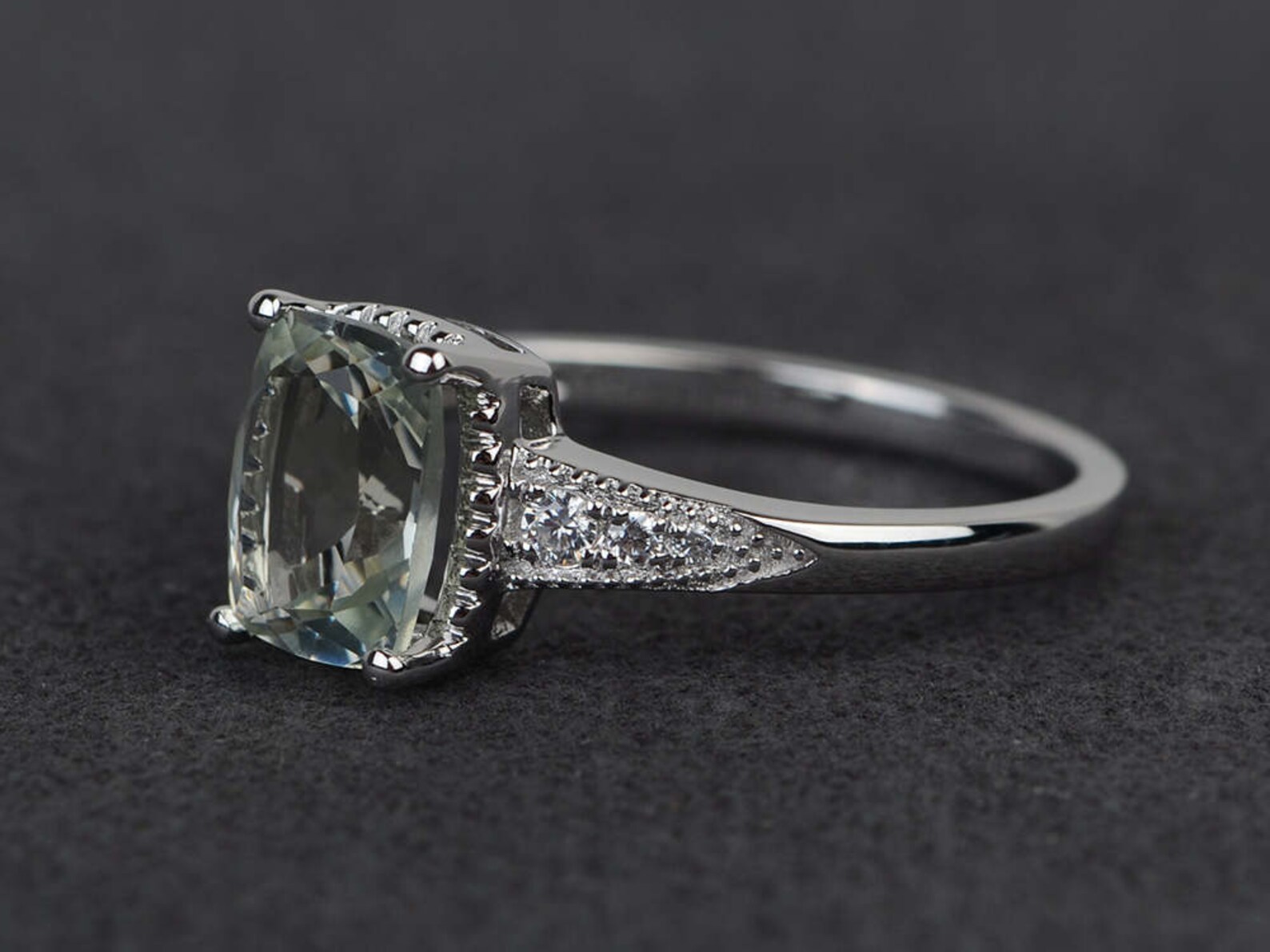 Natural Green Amethyst Ring Cushion Cut Gemstone Ring - Etsy