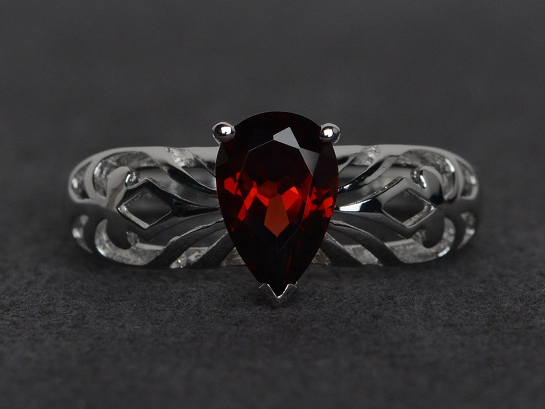 Garnet Ring Pear Cut Garnet Engagement Rings Promise Ring Silver ...