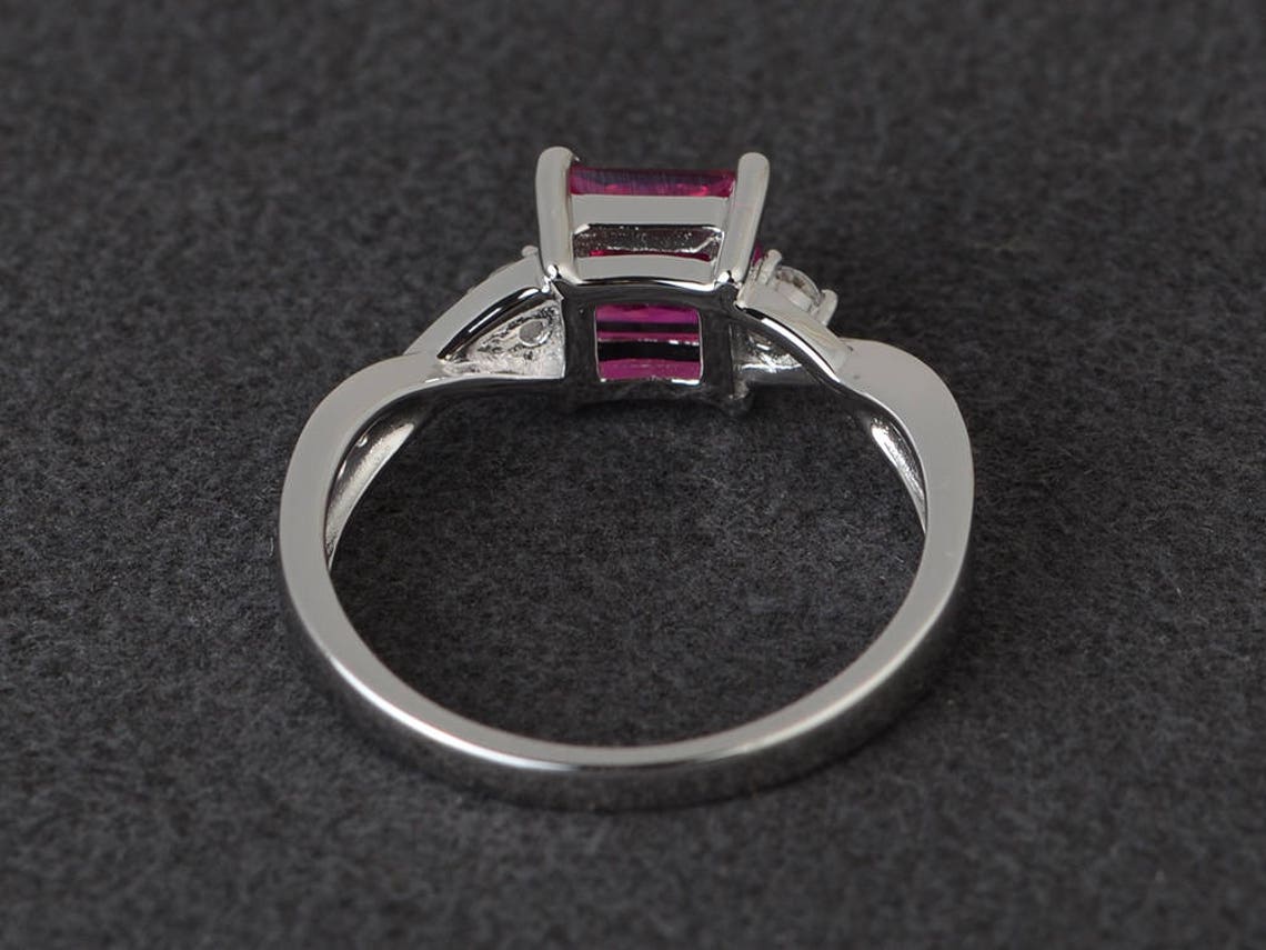 Princess Cut Ruby Ring Sterling Silver Wedding Engagement Ring - Etsy
