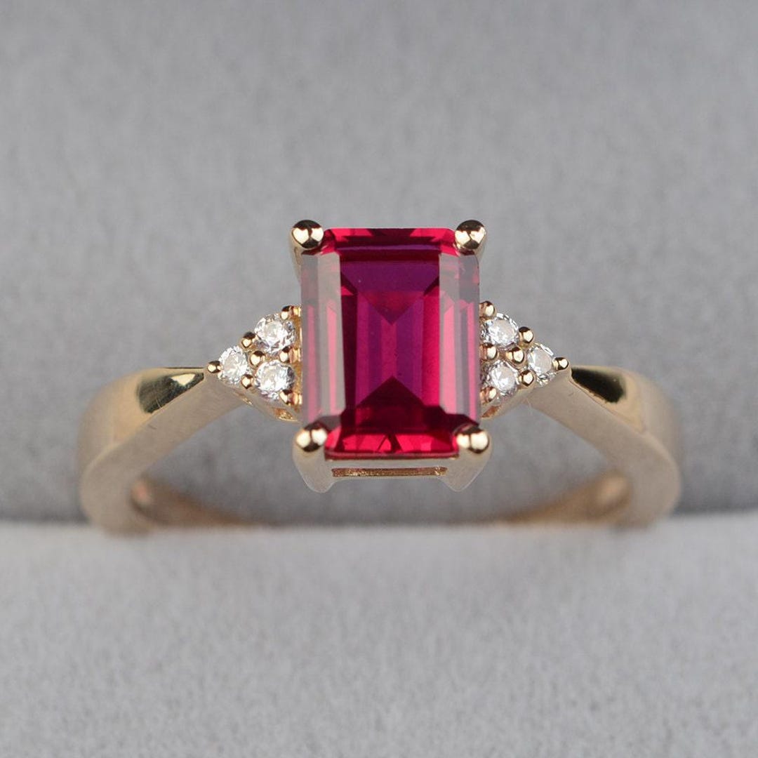 Vintage Ruby Engagement Ring Yellow Gold Plated Solid Silver Emerlad ...