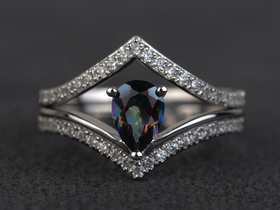 Mystic Topaz Ring Set Rainbow Mystic Topaz Silver Gemstone Rings Pear ...