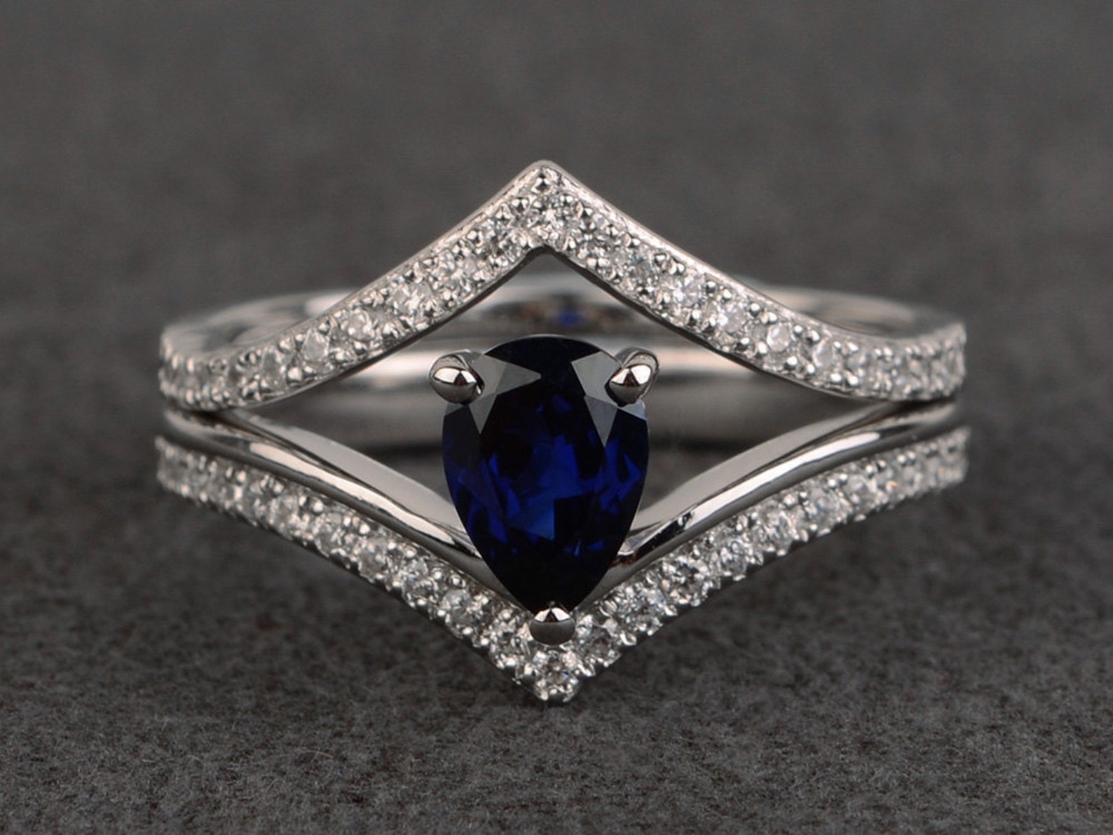 Sapphire Ring Set Wedding Engagement Ring Sets Stacking Ring | Etsy