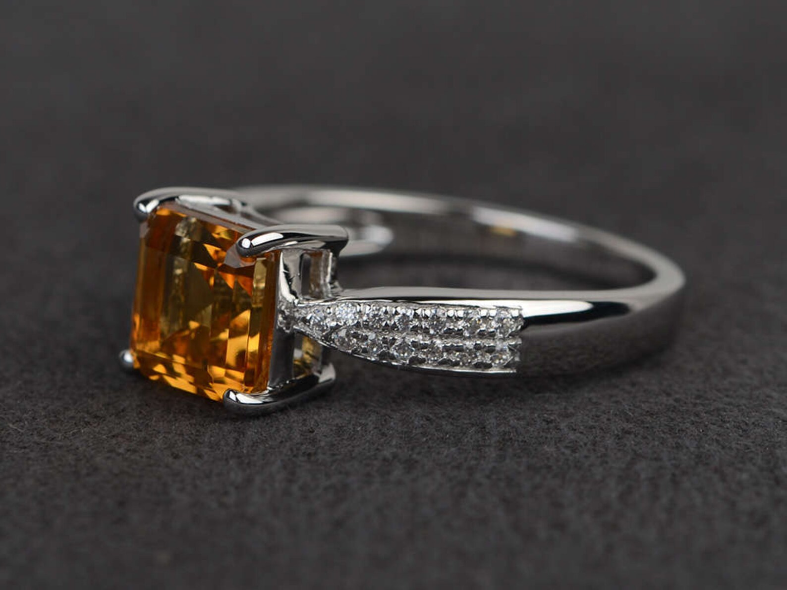 Square Cut Citrine Ring Yellow Stone Ring Yellow Crystal Ring - Etsy