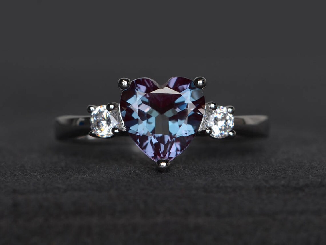 Lab Alexandrite Ring Engagement Rings June Birthstone Color | Etsy