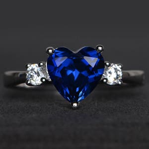 Blue Sapphire Ring Wedding Ring Heart Cut Blue Gemstone - Etsy