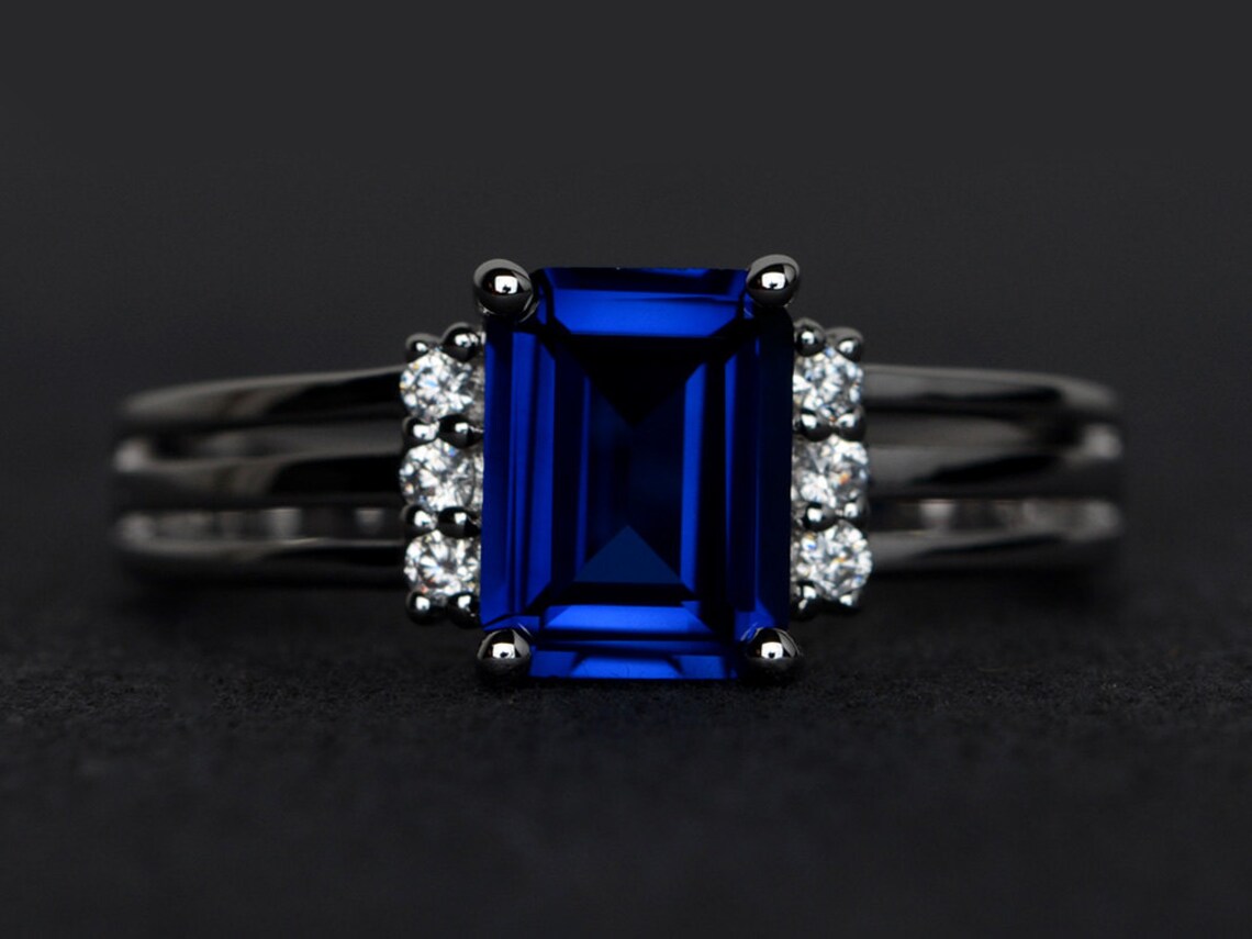 Rings Sapphire Silver Engagement Sapphire Ring for Her Promise | Etsy
