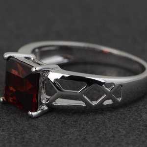 Natural Garnet Ring Square Cut Garnet Engagement Ring Silver Solitaire ...
