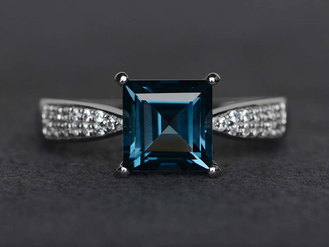Square Cut London Blue Topaz Ring Blue Gemstone Ring Sterling Silver ...