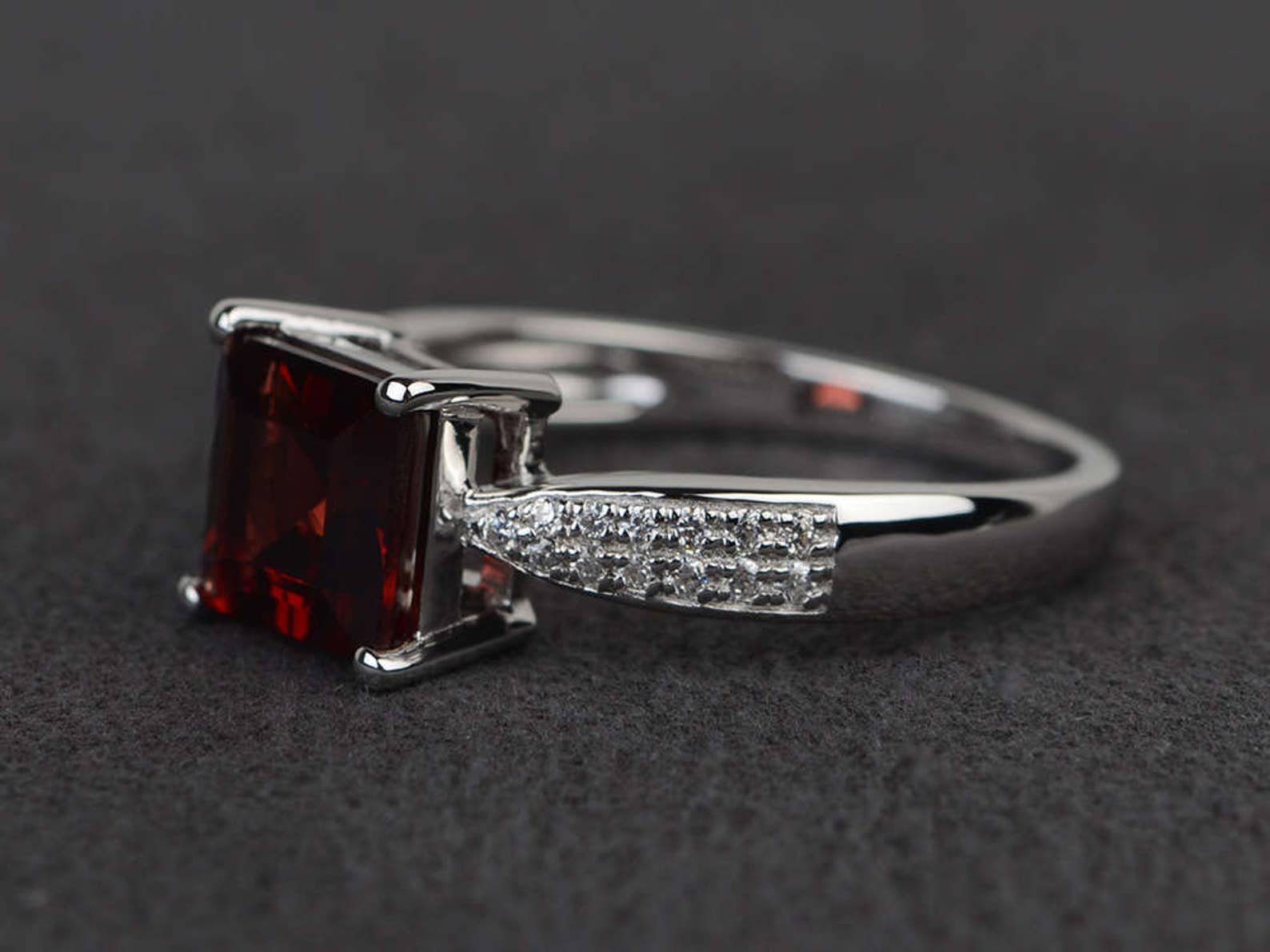 Garnet Ring Square Cut Wedding Engagement Ring Red Gemstone - Etsy ...