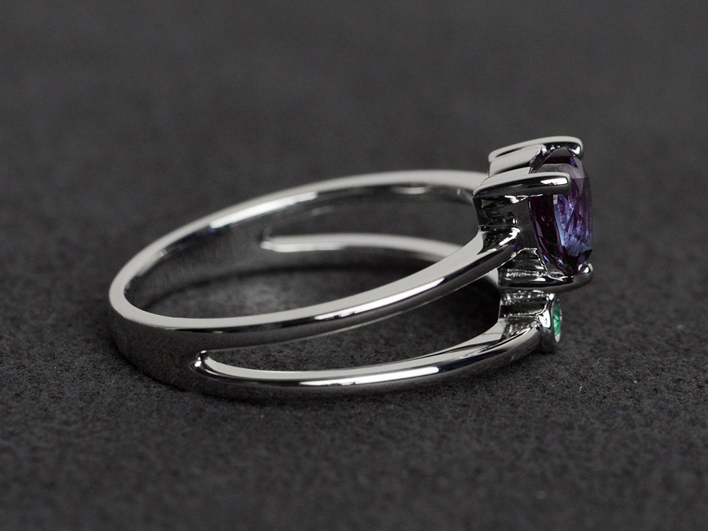Alexandrite Ring Heart Cut Engagement Ring Double Band Silver - Etsy