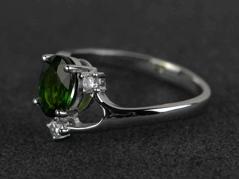 Chrome Diopside Ring Oval Diopside Engagement Ring Promise | Etsy