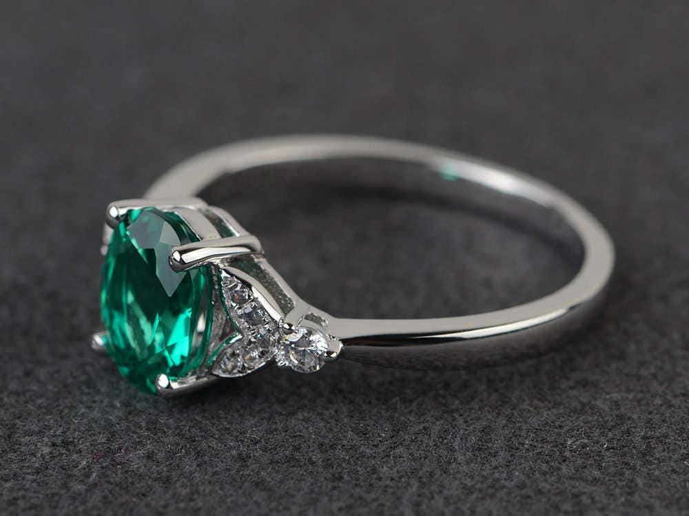 Emerald Ring Emerald Engagement Ring Green Ring Gemstone Ring Oval Cut ...