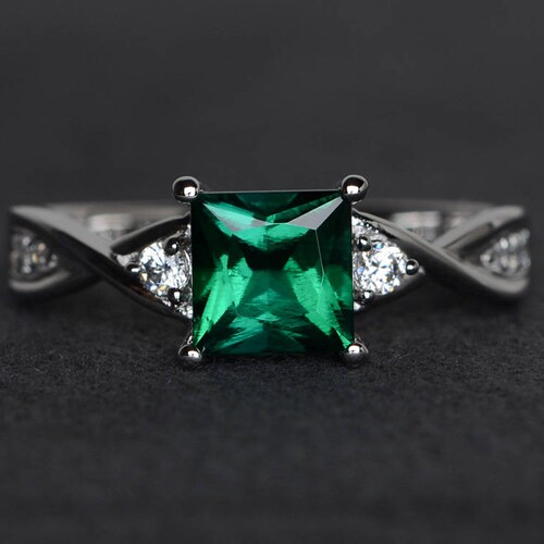 Emerald Engagement Ring Sterling Silver Princess Cut Emerald - Etsy