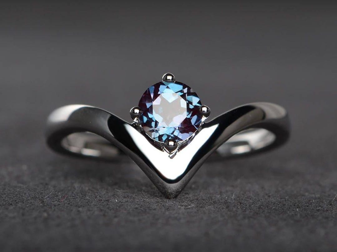 Alexandrite Ring Promise Ring Round Cut Gemstone June Birthstone ...
