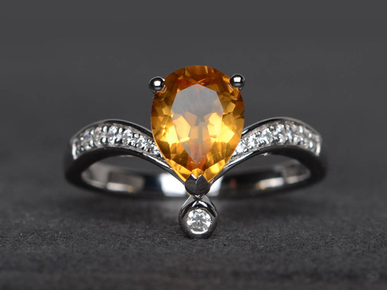 Natural Citrine Ring Pear Cut Sterling Silver Ring November - Etsy
