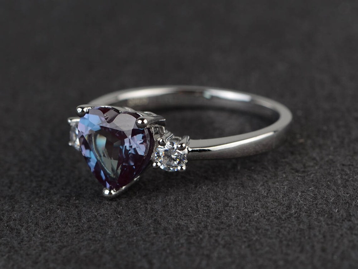 Lab Alexandrite Ring Engagement Rings June Birthstone Color | Etsy
