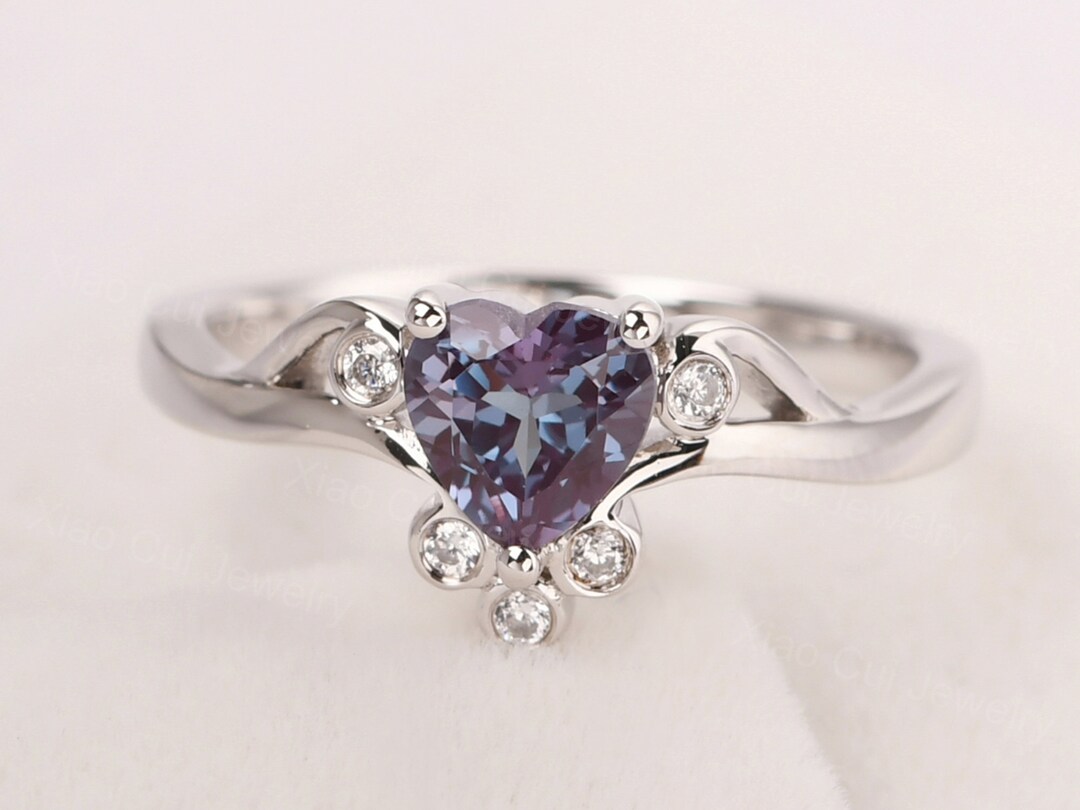 Heart Shaped 6 Mm Alexandrite Ring Tiara Engagement Ring June ...