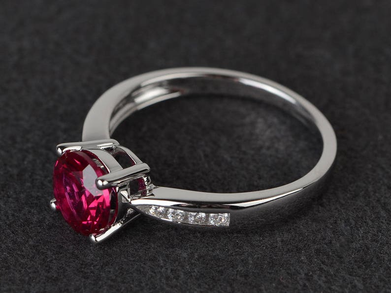 Ruby Engagement Ring Sterling Silver Red Gemstone Ring Round - Etsy
