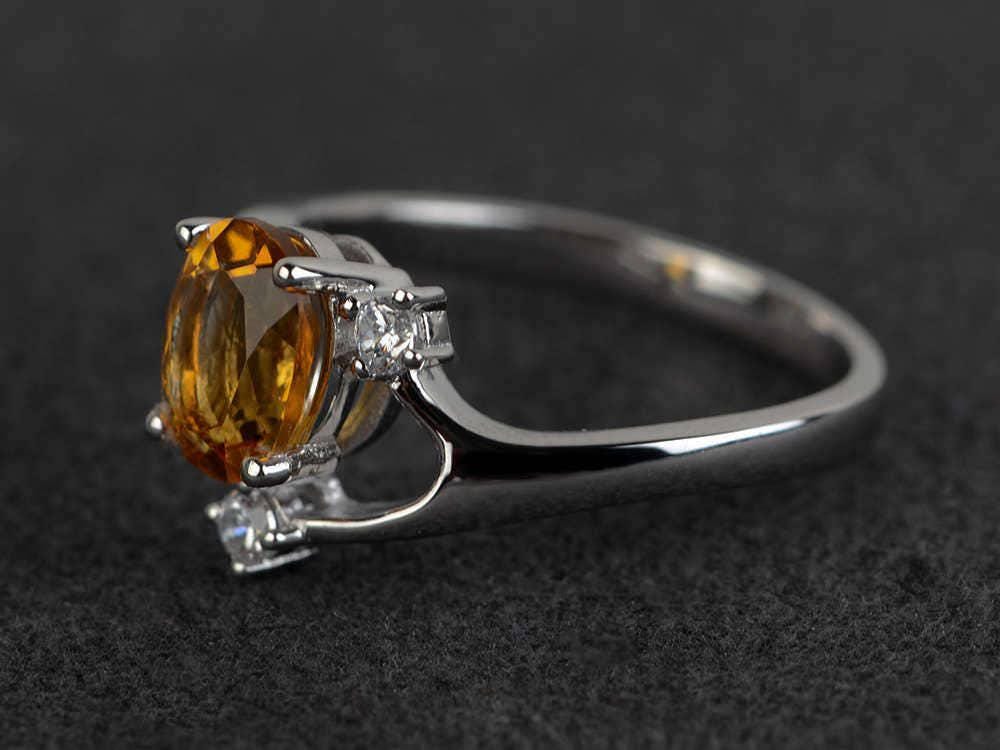 Yellow Crystal Citrine Ring Oval Citrine Engagement Ring November ...