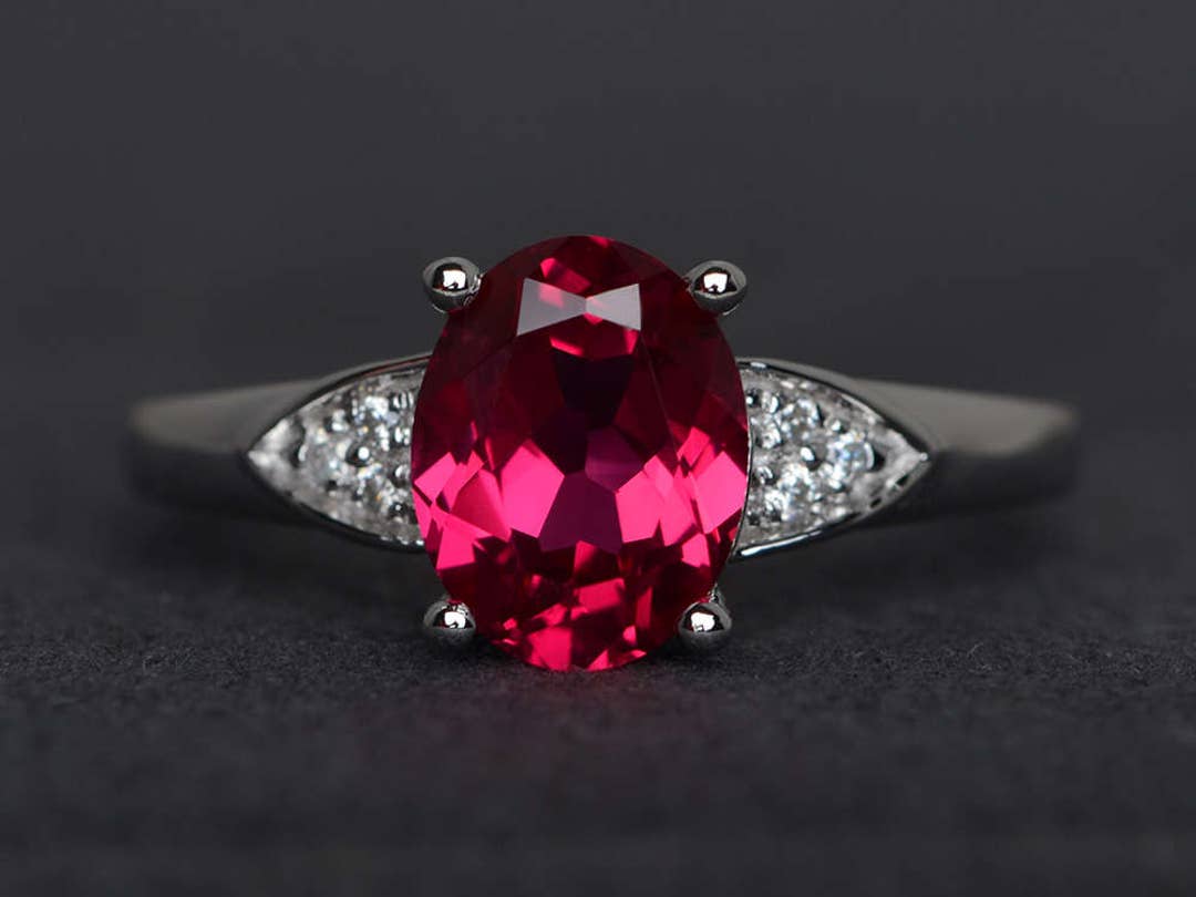 Ruby Ring Red Ruby Engagement Ring Oval Cut Ring Wedding Ring Promise ...