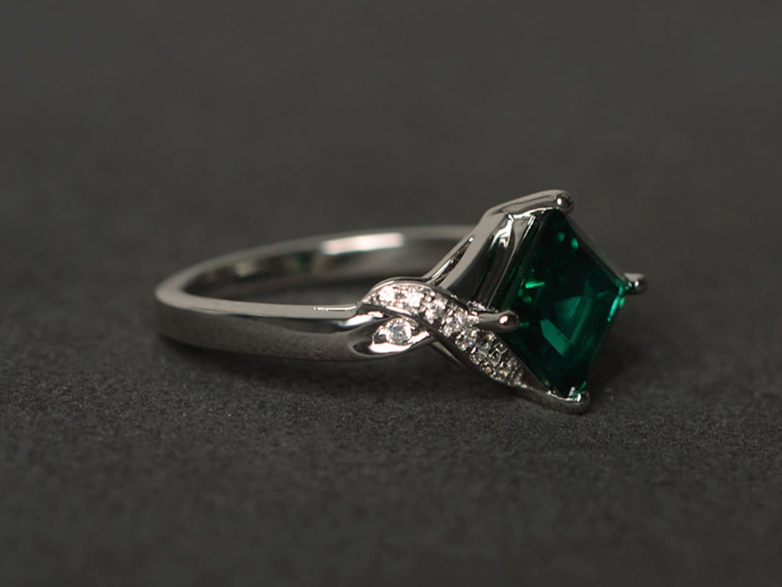 Square Cut Emerald Ring Sterling Silver Ring Emerald | Etsy