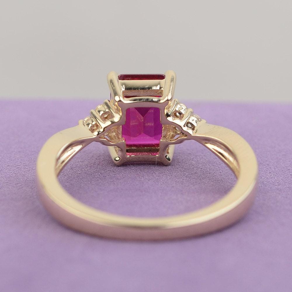Vintage Ruby Engagement Ring Yellow Gold Plated Solid Silver Emerlad ...
