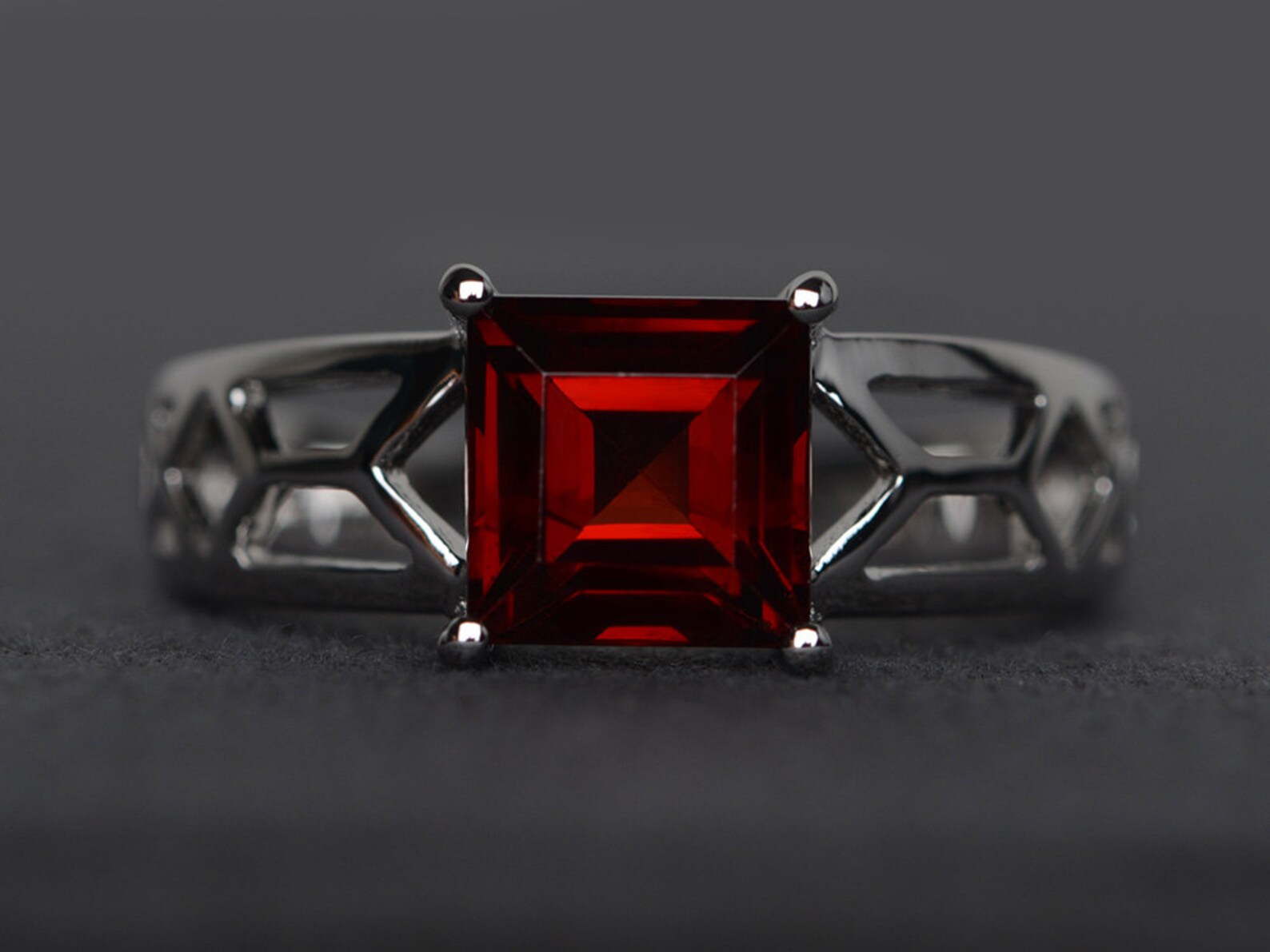 Natural Garnet Ring Square Cut Garnet Engagement Ring Silver - Etsy