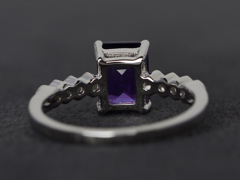 Amethyst Ring Emerald Cut Purple Amethyst Ring Engagement Ring | Etsy