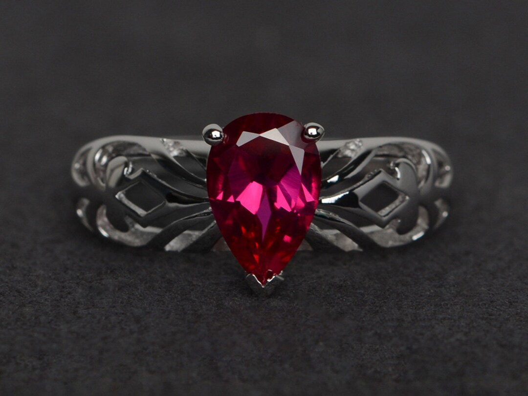 Ruby Ring Red Ruby Engagement Ring Created Gemstone Rings Solitaire ...