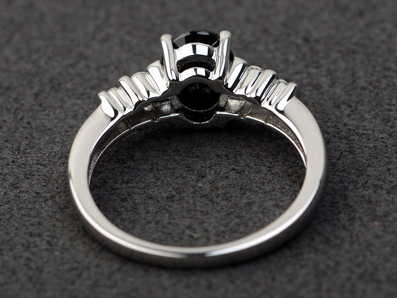 Oval Black Spinel Ring Silver Black Rings Engagement Ring | Etsy