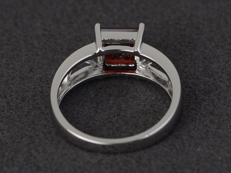 Natural garnet ring square cut garnet engagement ring silver | Etsy